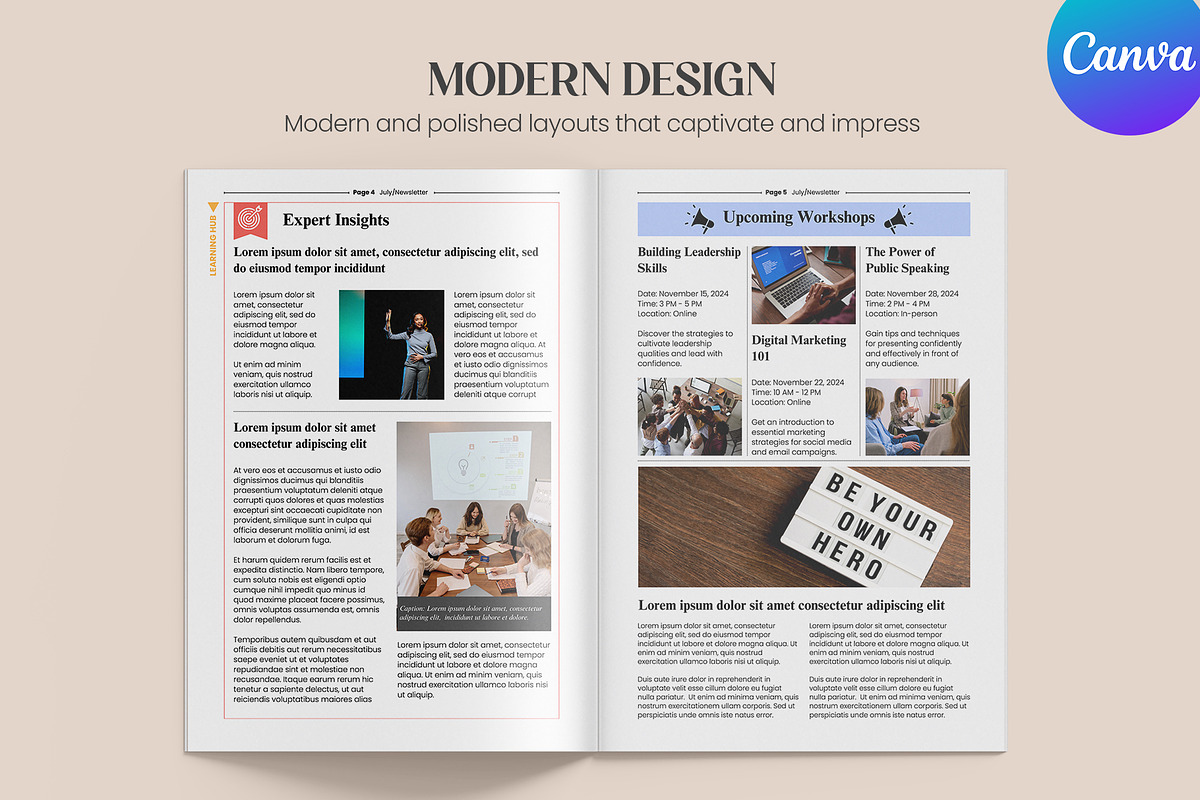 Minimalist Monthly Newsletter in Canva | Creative Market