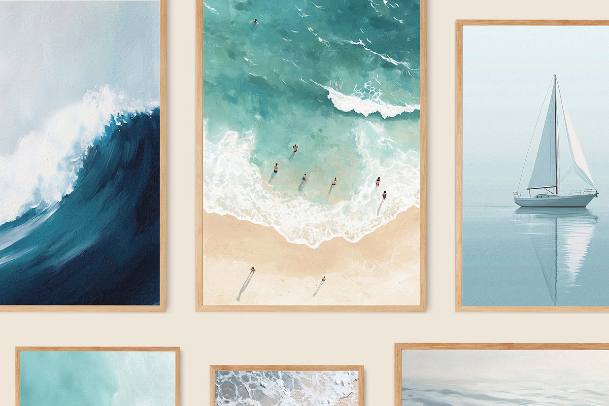 Coastal Wall Art Prints Bundle, a Background Graphic by Artemsky