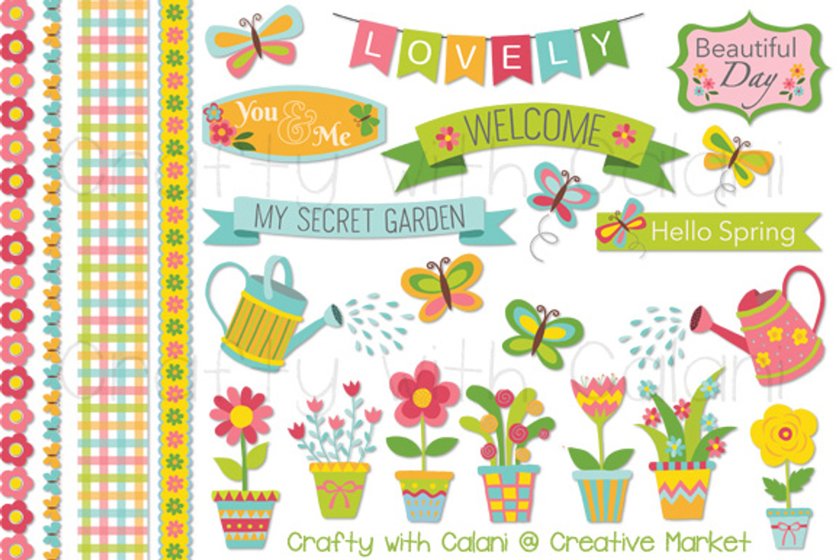 Spring Garden Clipart in Pastel, an Illustration by Crafty with Calani