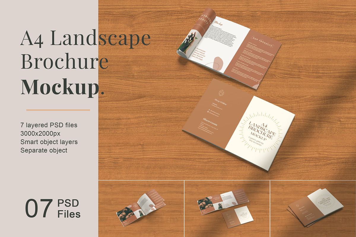 A4 Landscape Brochure Mockup, a Print Template by Pexelcorner