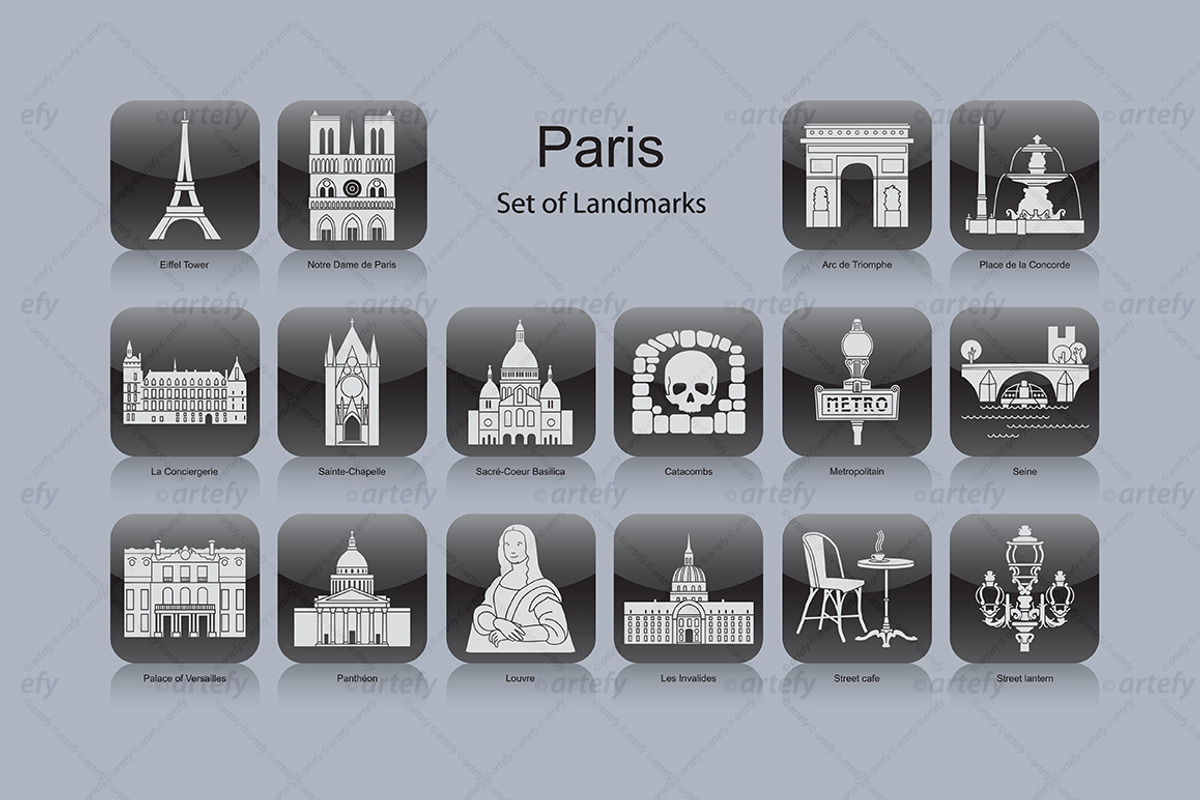 Paris landmark icons (16x), an Icon by Artefy's Graphic Bar