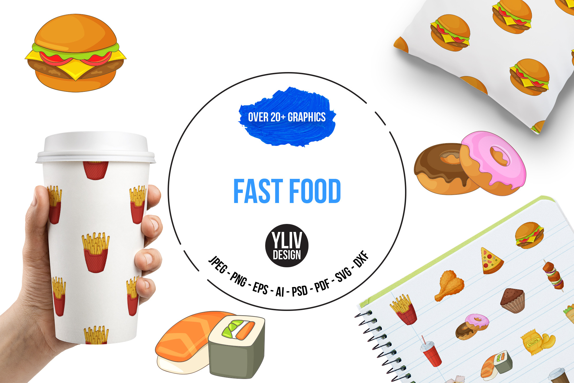 Fast food icons set, cartoon style, an Icon by Ylivdesign