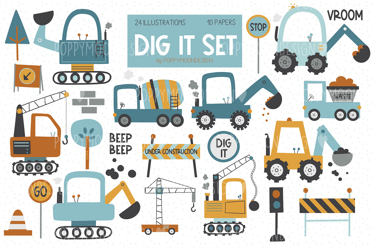 DIG IT set, a Background Graphic by Poppymoondesign