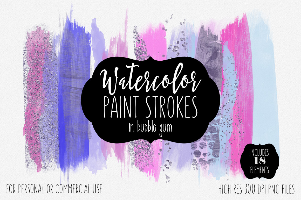 Pink & Blue Watercolor Brush Strokes, a Texture Graphic by ClipartBrat ...