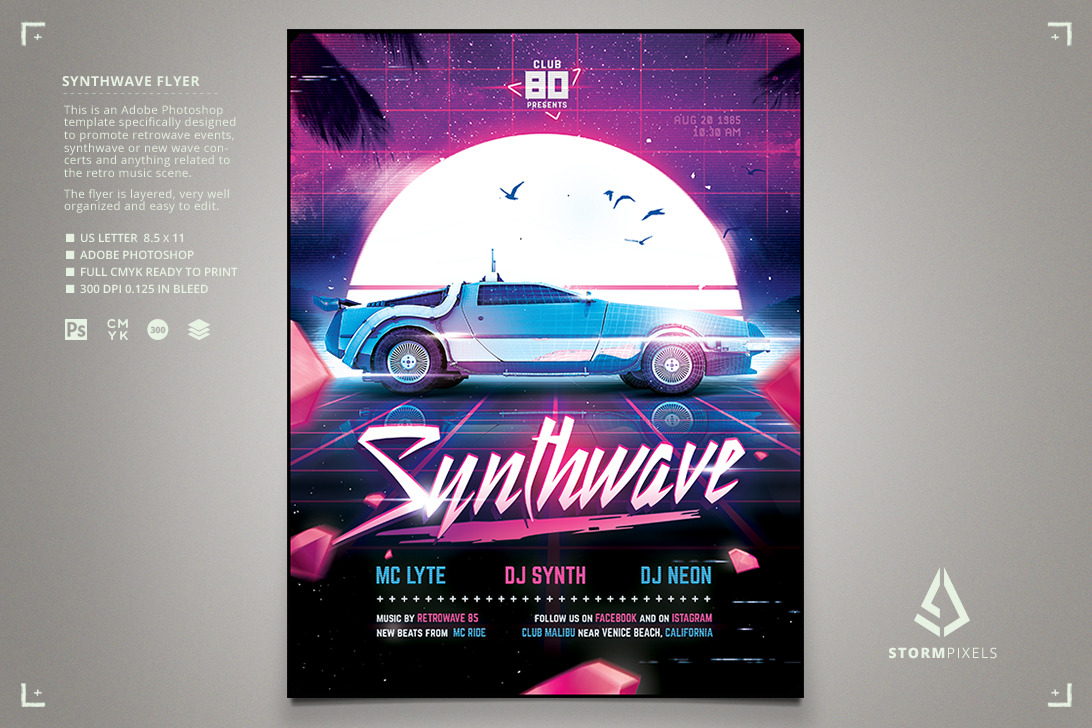 Synthwave Flyer v5 Flashback Retro, a Flyer Template by Storm Pixels