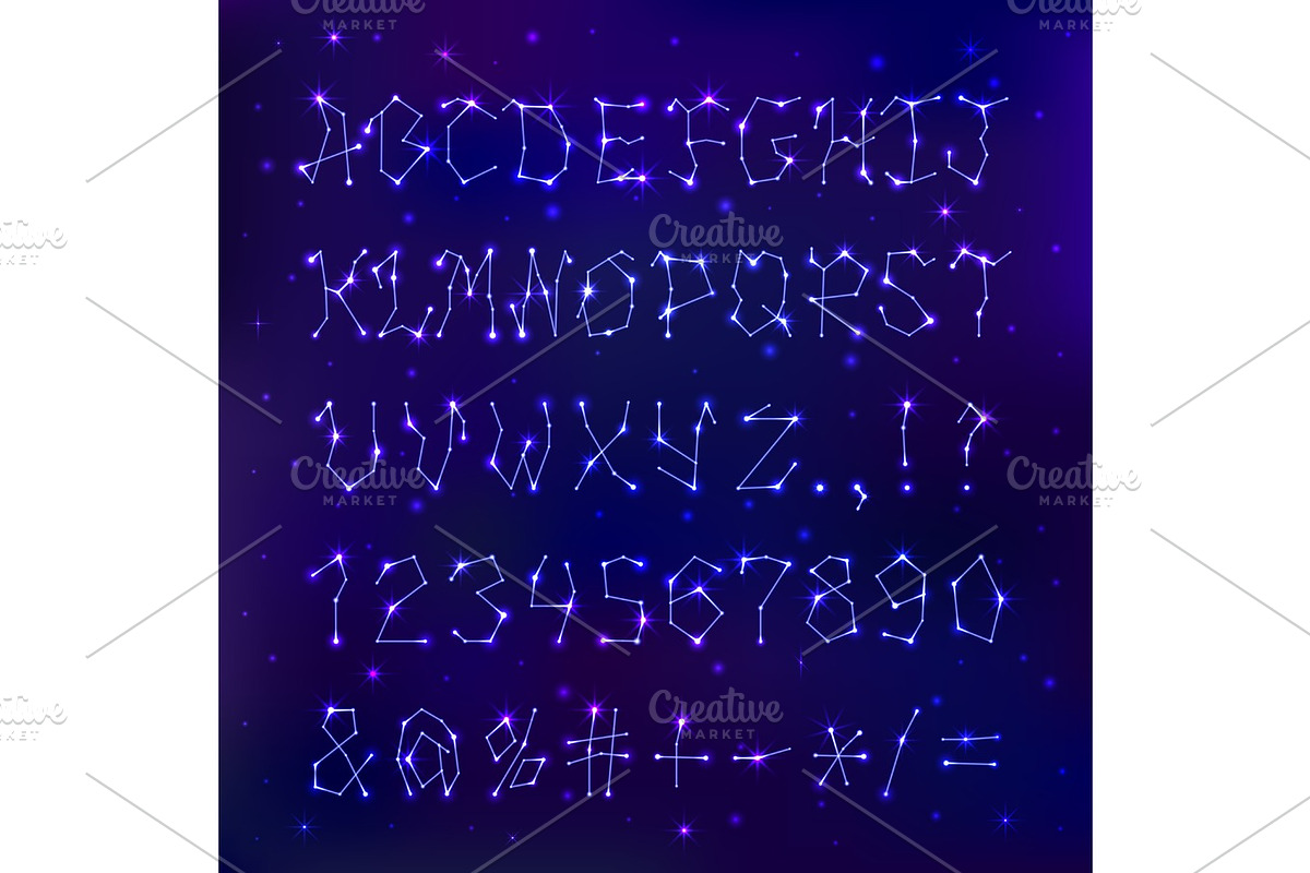 Font space constellation alphabet typeface script star geometry design ...