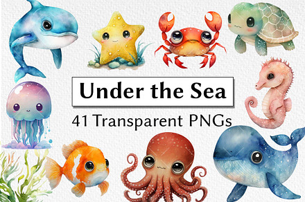 Cute sea animals clipart set | Animal Illustrations ~ Creative Market