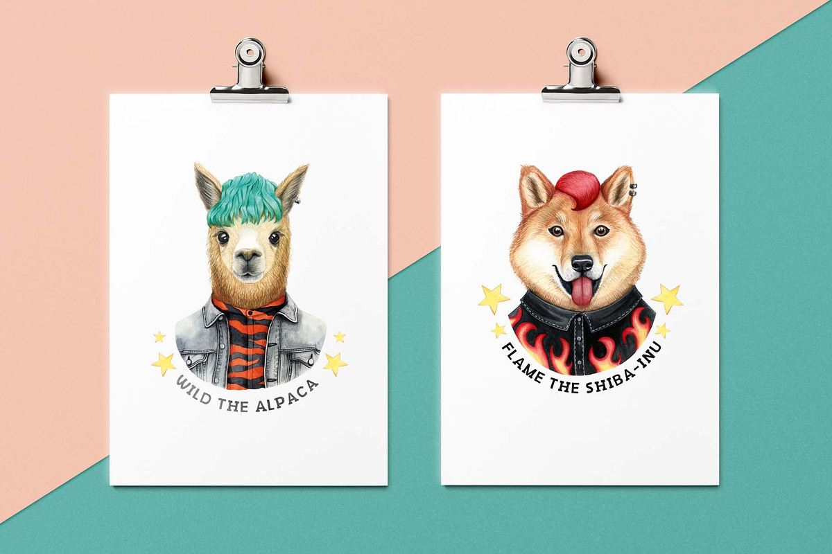 90s Dressed up watercolor animals, an Animal Illustration by AnastasiaFears