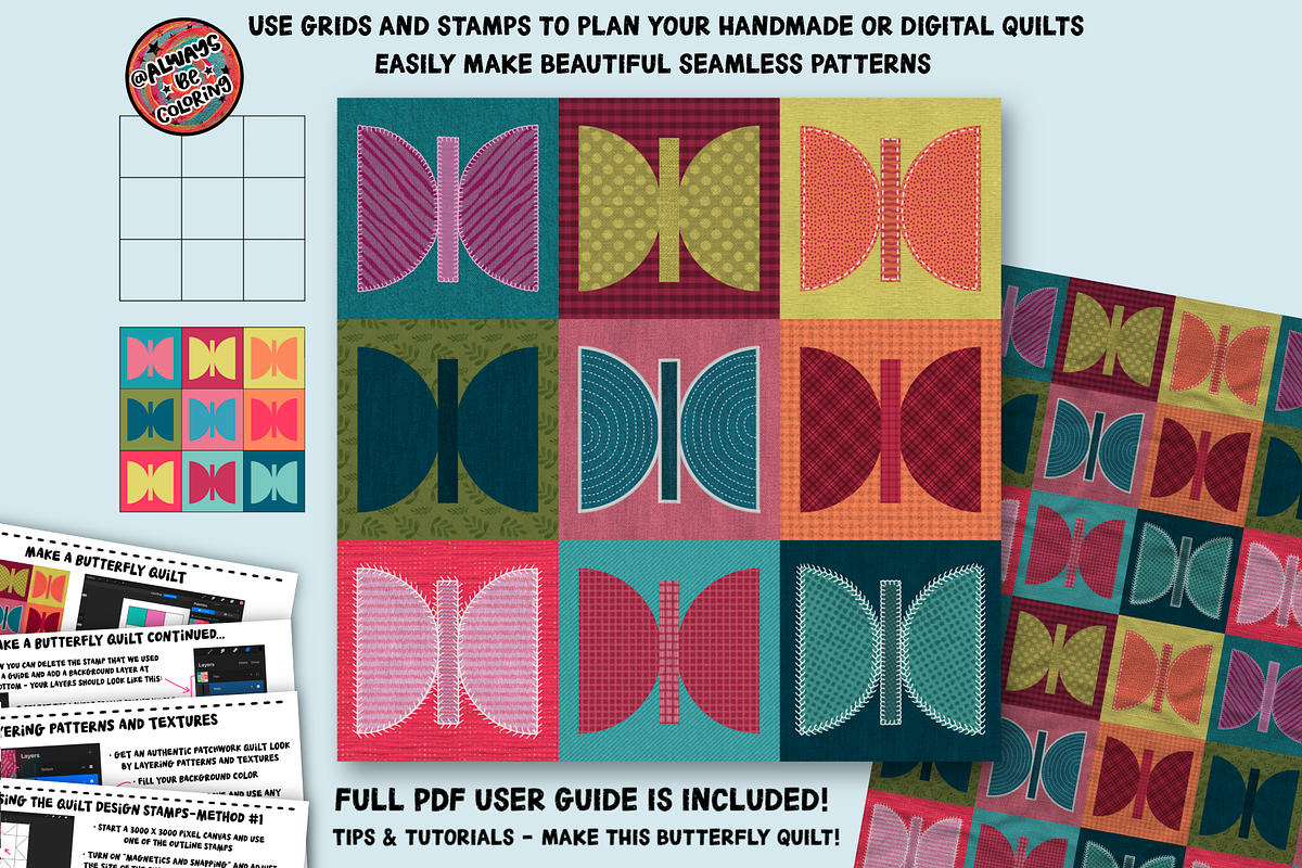 Procreate Quilt Creator Brush Set, a Brush Add-On by AlwaysBeColoring