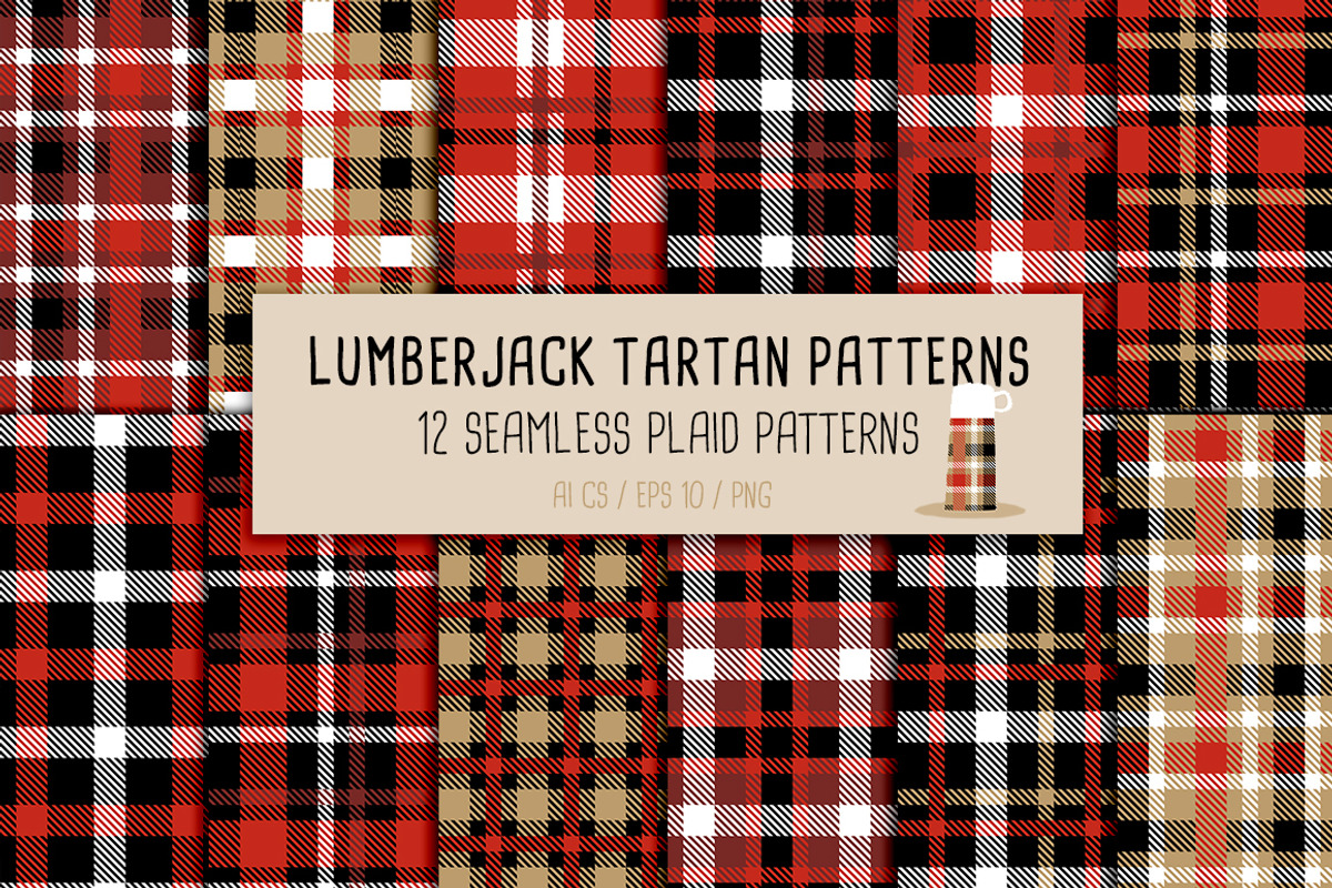 12 Lumberjack Tartan Patterns, a Background Graphic by Fendell Projects