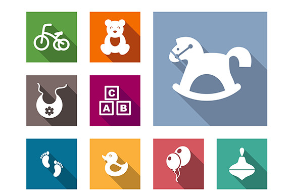 Kid stuff flat icons set, a Graphic by Vector Tradition
