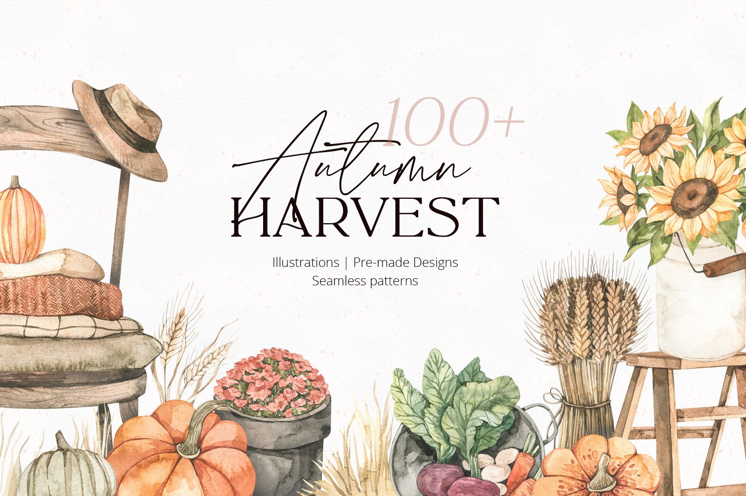 Watercolor Autumn Harvest. Patterns, a Food Illustration by Kate Macate