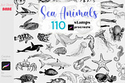 Sea Animals Stamps Underwater Ocean