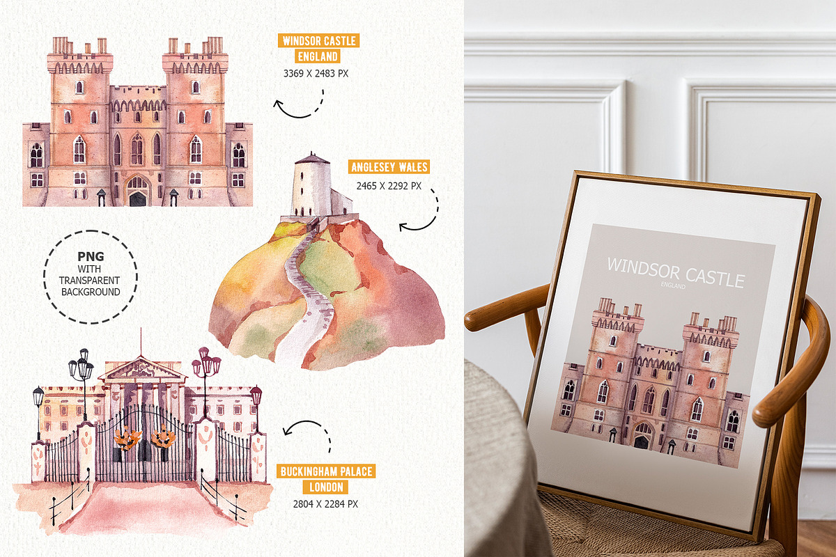 GREAT BRITAIN. Watercolor set, an Object Illustration by VerAna
