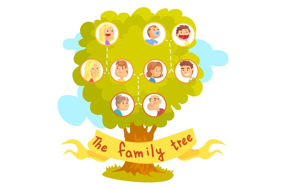 Family tree with portraits of relatives, genealogical tree vector ...