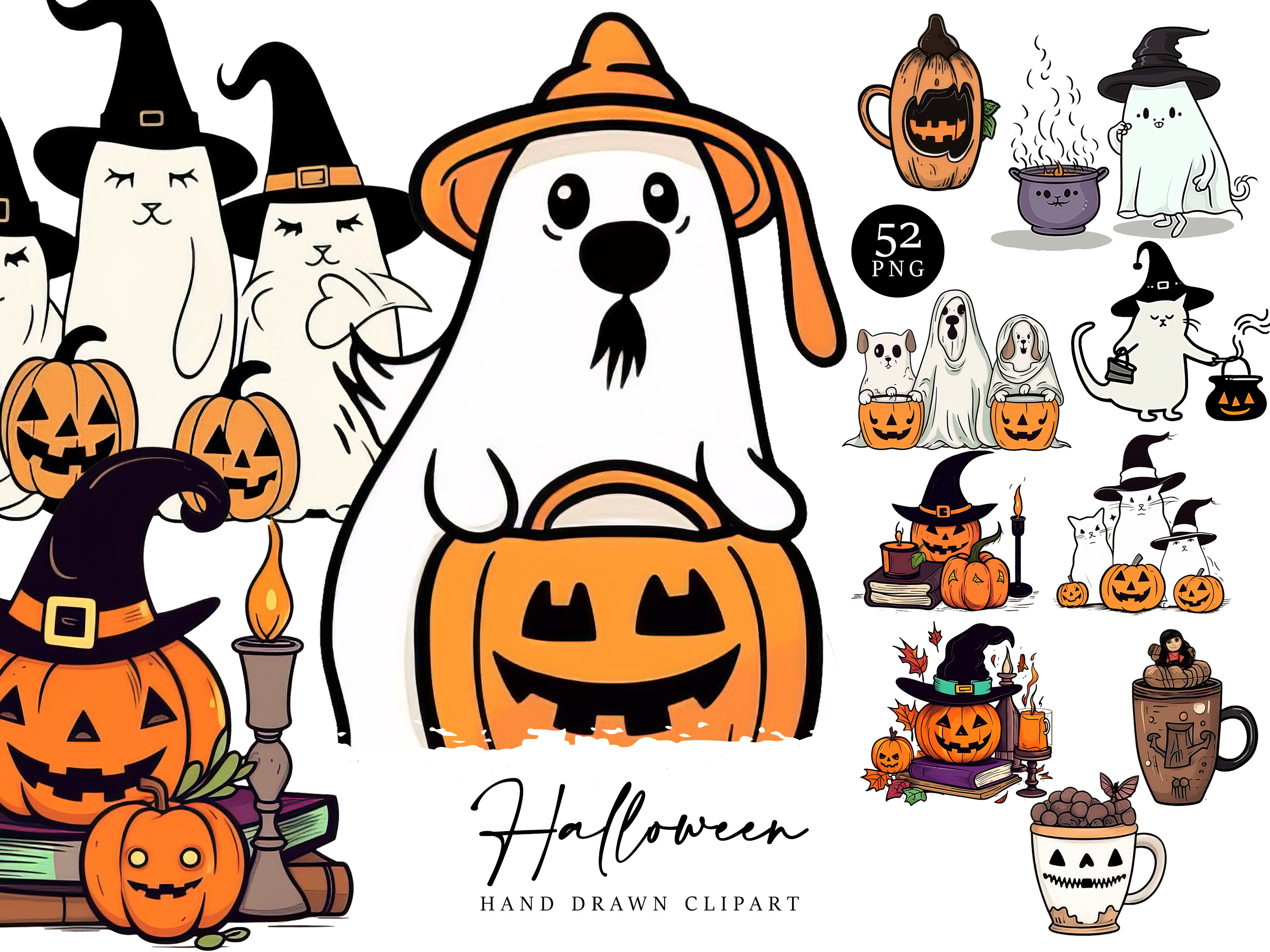 Hand Drawn Halloween Clipart Bundle, an Object Illustration by Design ...