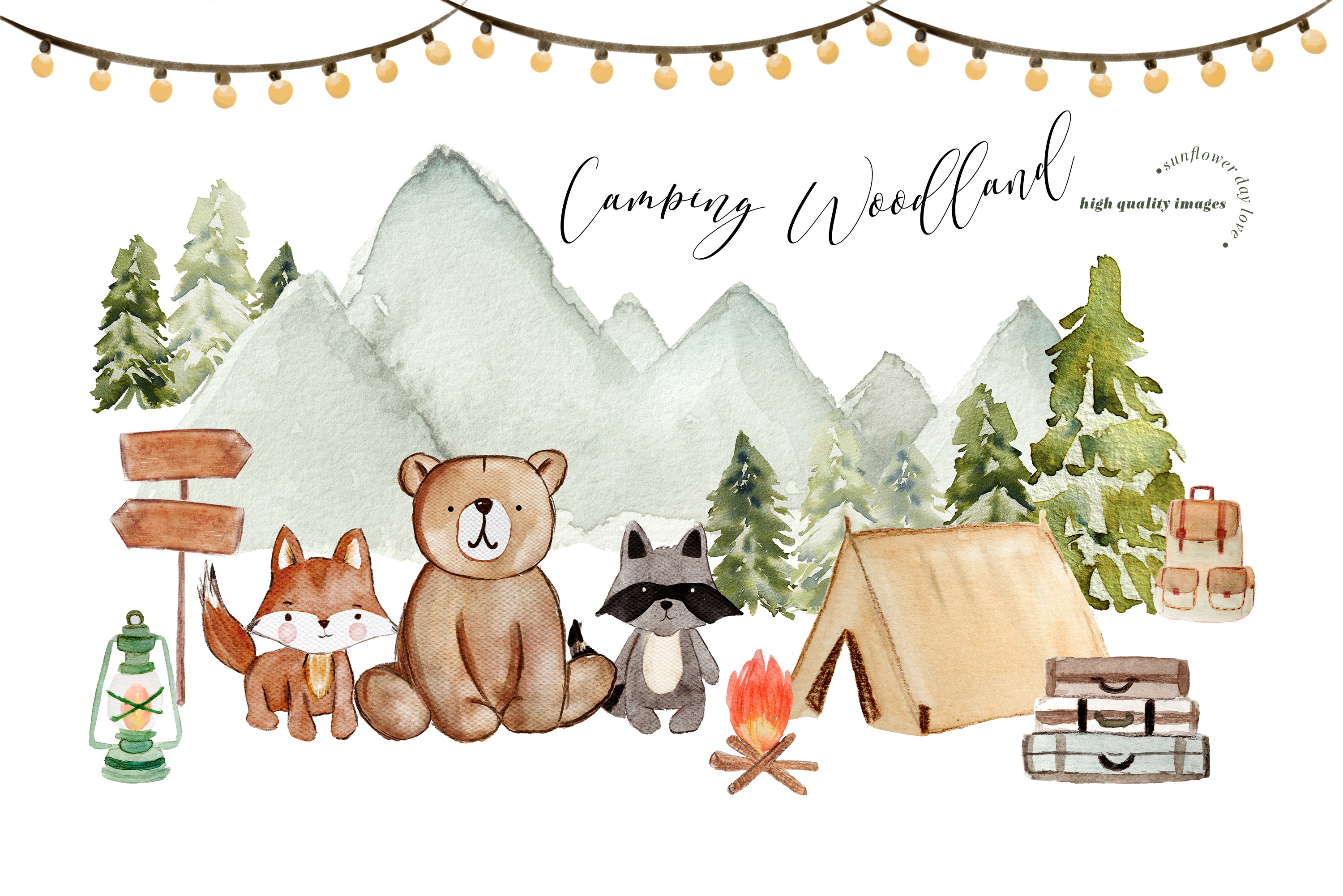 Nursery Camping Woodland Clipart, an Animal Illustration by Sunflower ...
