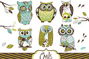 Owl clip art and digital paper set, an Illustration by GraphicMarket