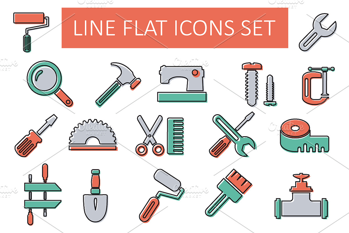 Line flat icon set, an Outline Icon by AlexZeL | Creative Market