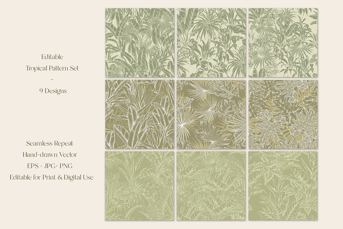 Green Tropical Patterns, a Pattern Graphic by Jeanna Draw