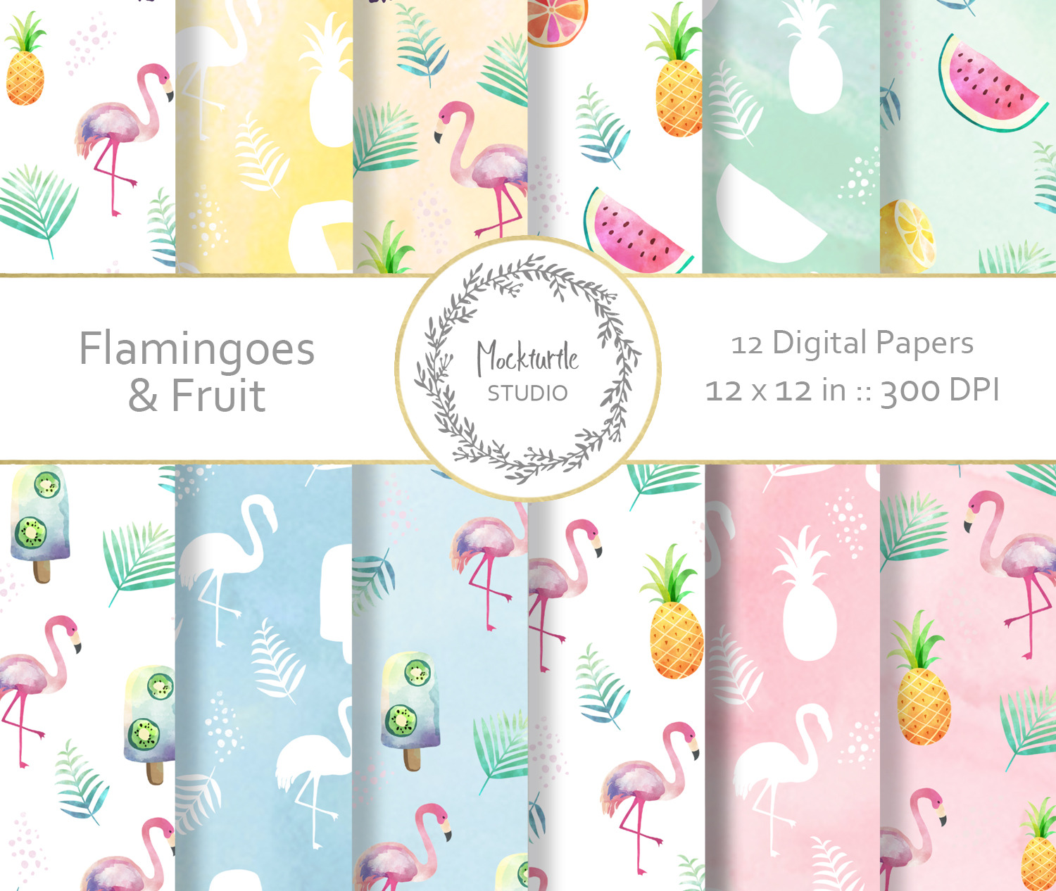 Flamingo digital paper, a Pattern Graphic by MockTurtleStudio ...