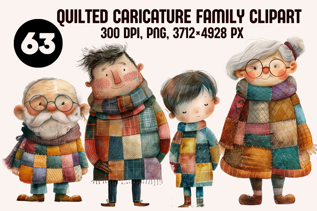Caricature Quilted Family Clipart