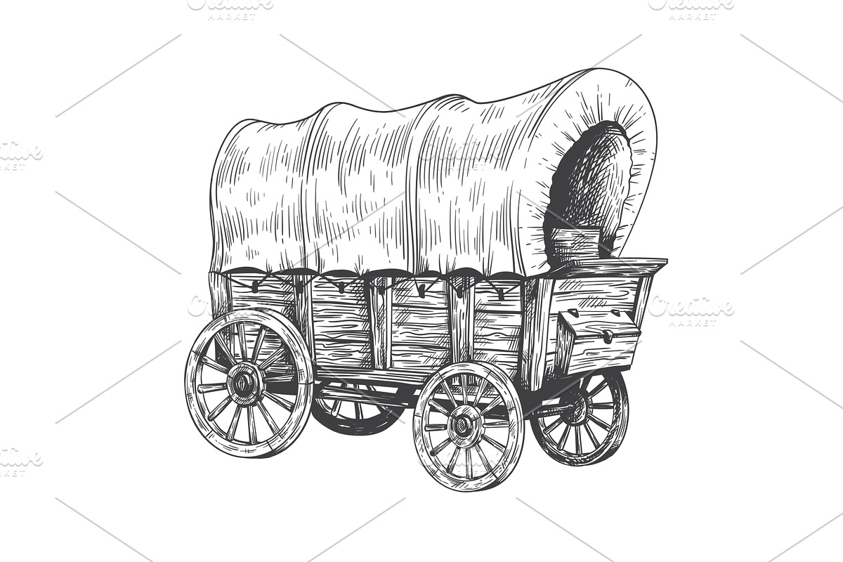 Covered wagon sketch. Old trip, a Graphic by Stock-Smart-Start ...