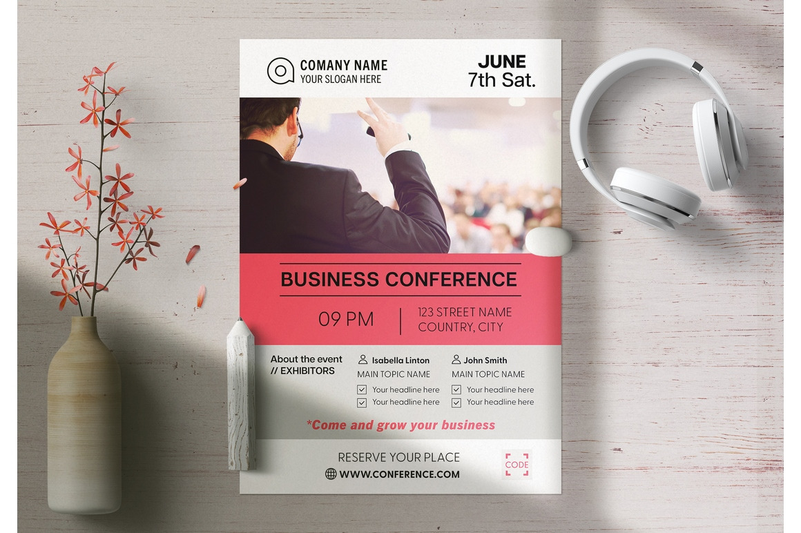 Business Conference Poster Layout, a Flyer Template by OneVectorStock