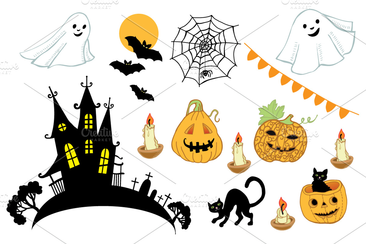 Bright Halloween set, an Illustration by Watercolor dreams
