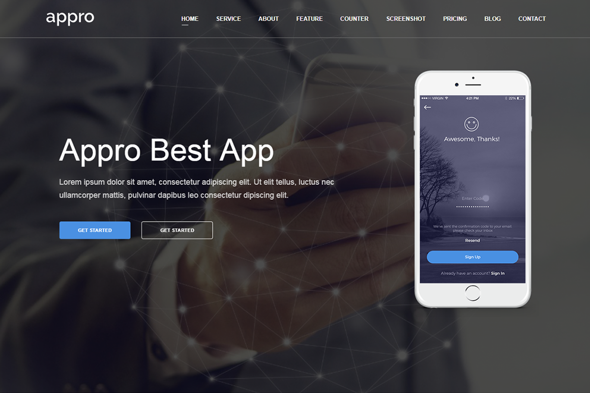 Appro - App Landing Page Theme, a WordPress Template by HasThemes