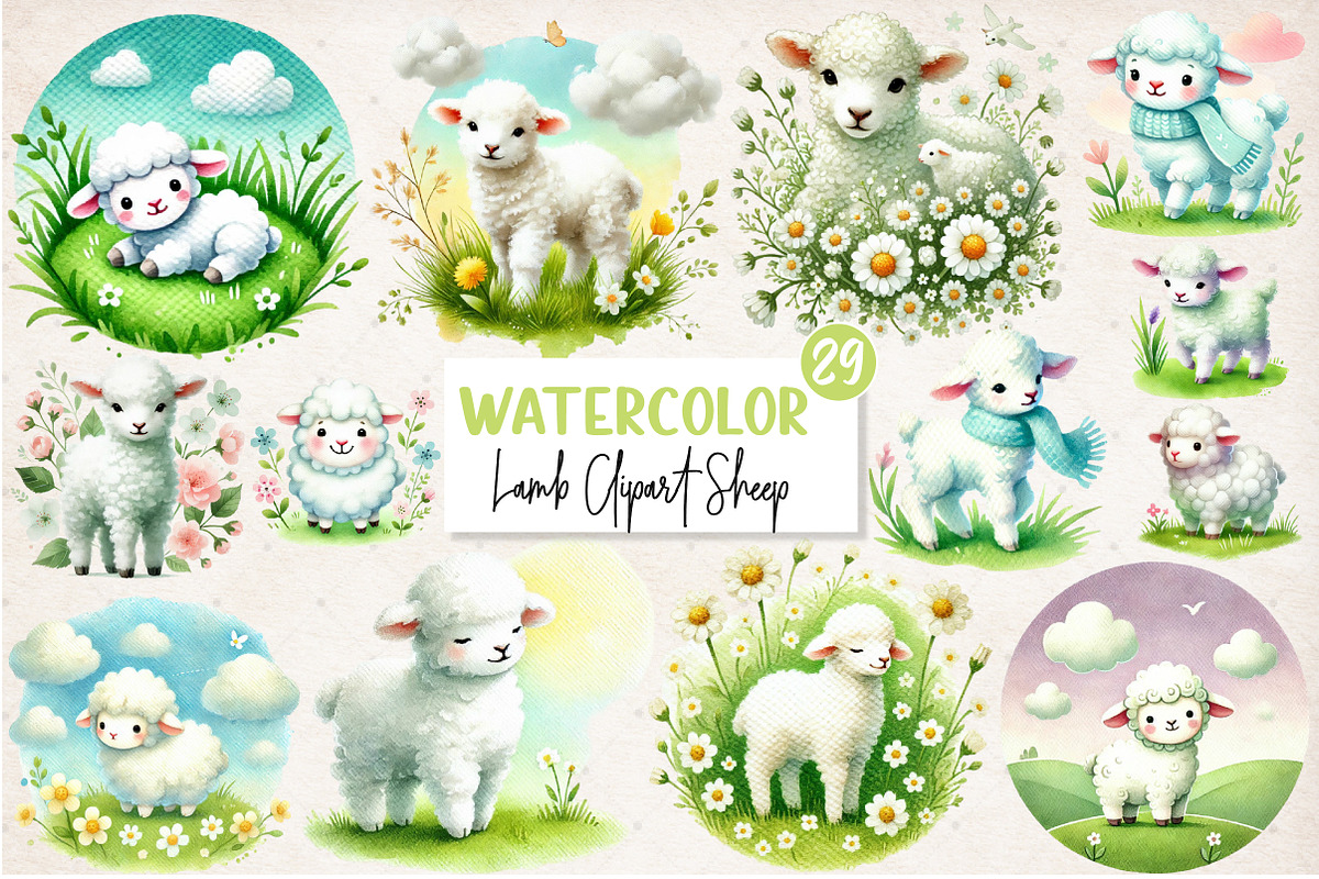 Cute Spring Lamb Clipart Sheep PNG, an Illustration by SinaCreation
