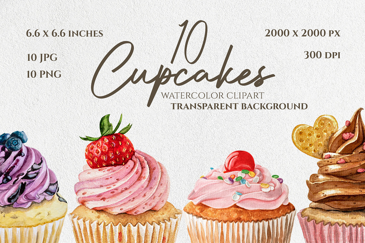 Watercolor Clipart Cupcakes, an Illustration by Marge Art