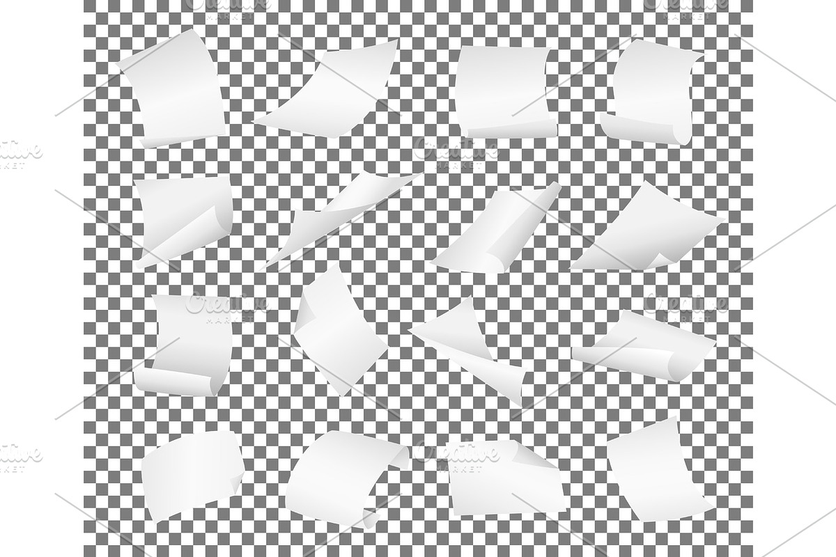 Blank paper sheets falling down. Illustration on grey background., an ...