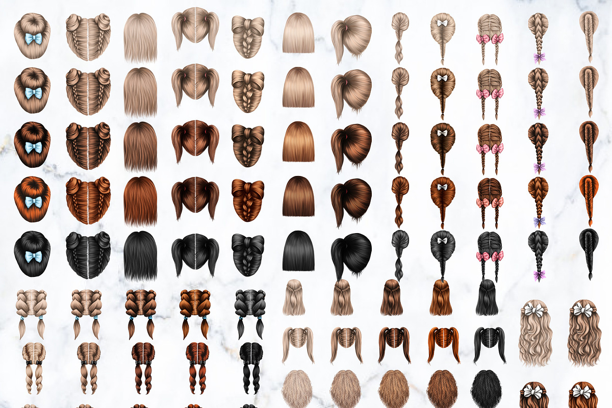 Hair clipart large set, an Illustration by Elenbushe