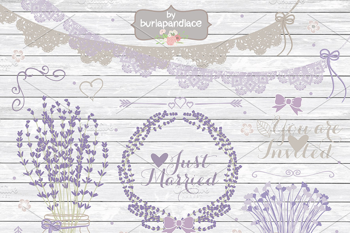 Lavender Rustic wedding clipart, an Illustration by burlapandlace