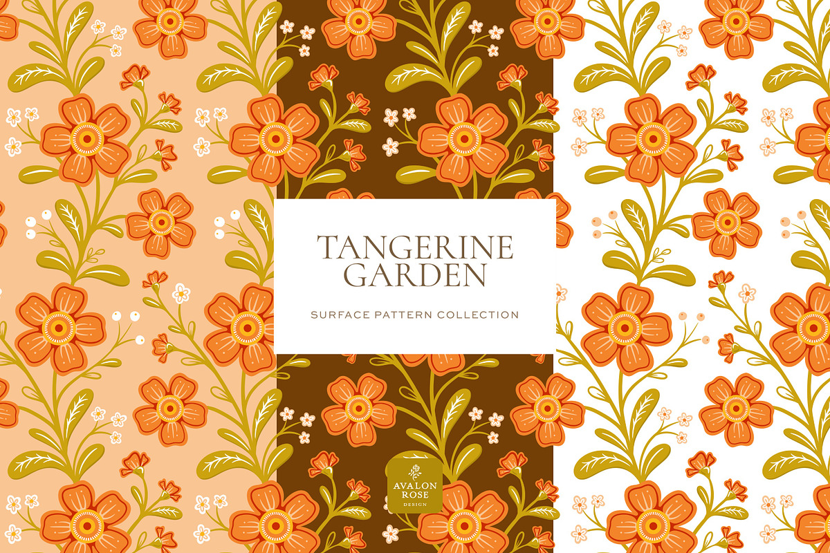 Orange Folk Art Floral Patterns, a Pattern Graphic by Eclectic Anthology