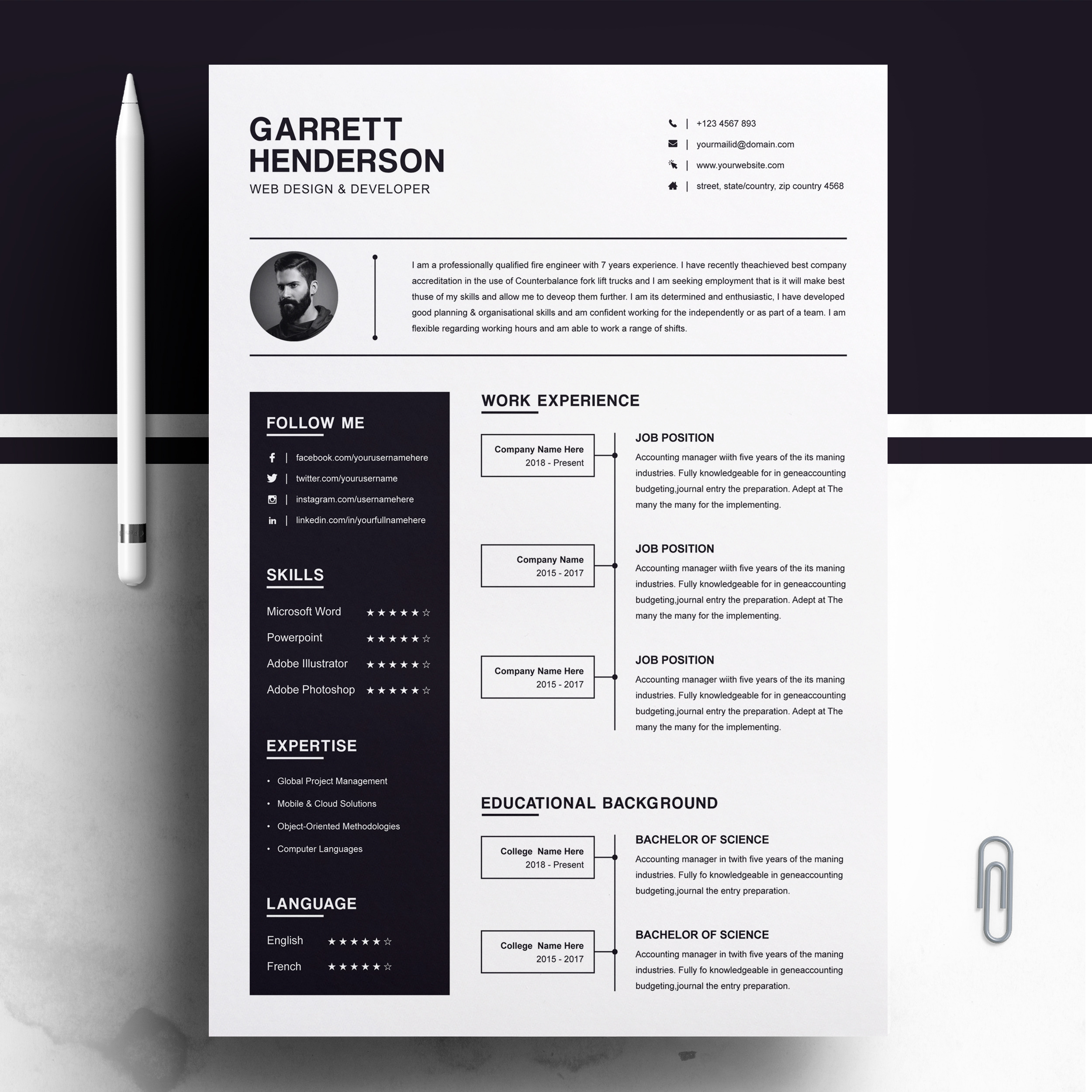 One Page Resume + Cover Letter | CV, a Resume Template by ResumeInventor