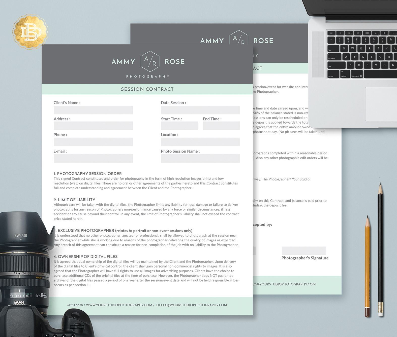 Session Contract Form Template SC002, a Resume Template by Bellenity Design