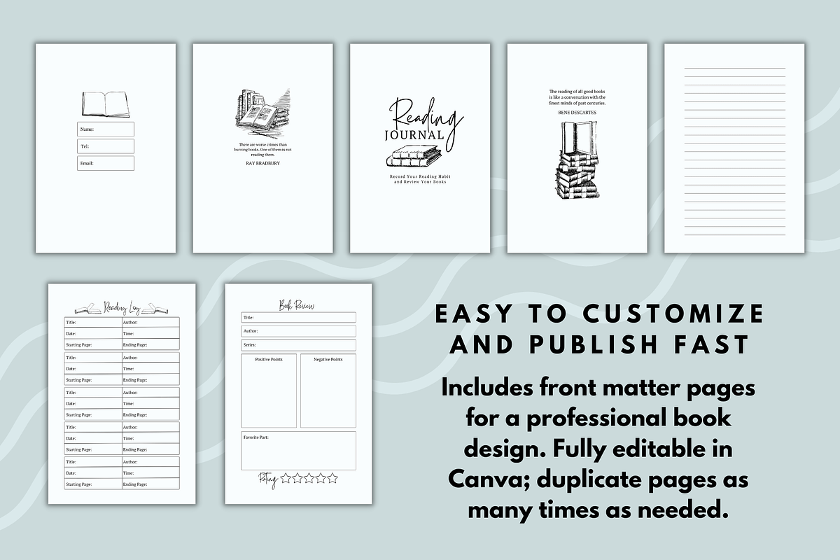 Reading Journal Canva Template KDP, a Magazine Template by Self ...