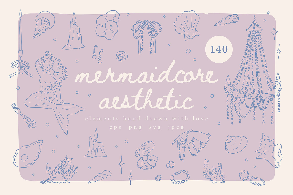 Mermaidcore aesthetic clipart set