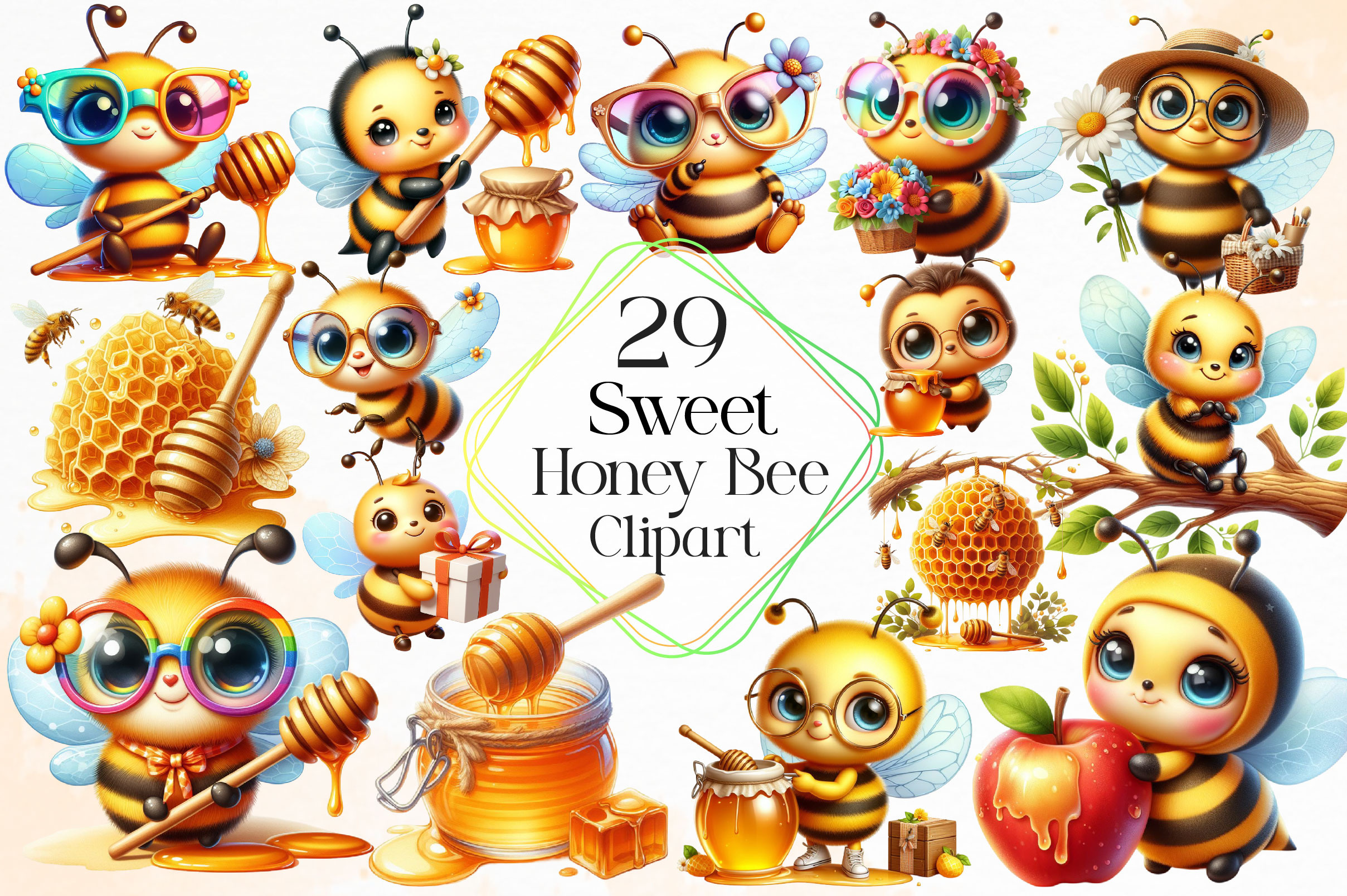 Sweet Honey Bee Clipart Sublimation, a Work Illustration by Dream Creation