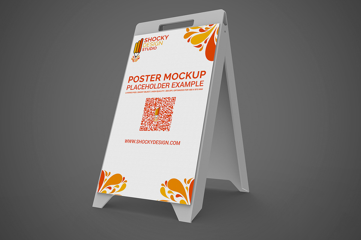 Portable A Poster Stand Mockup, a Print Template by Shocky Design Studio