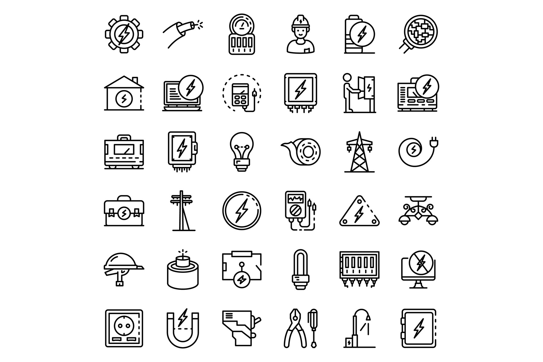 Electrician service icons set, an Illustration by Ylivdesign