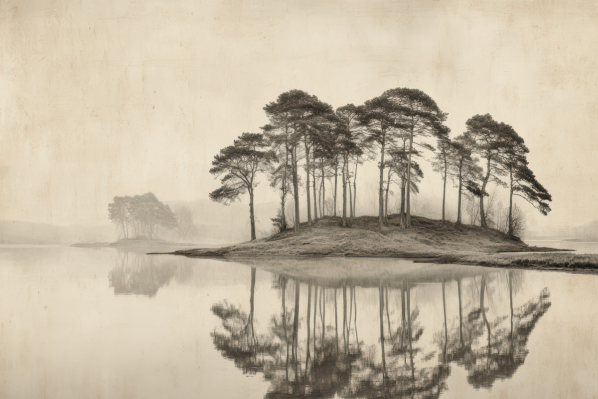 Pine Tree Reflection Wallpaper, a Decorative Illustration by Virgo Studio