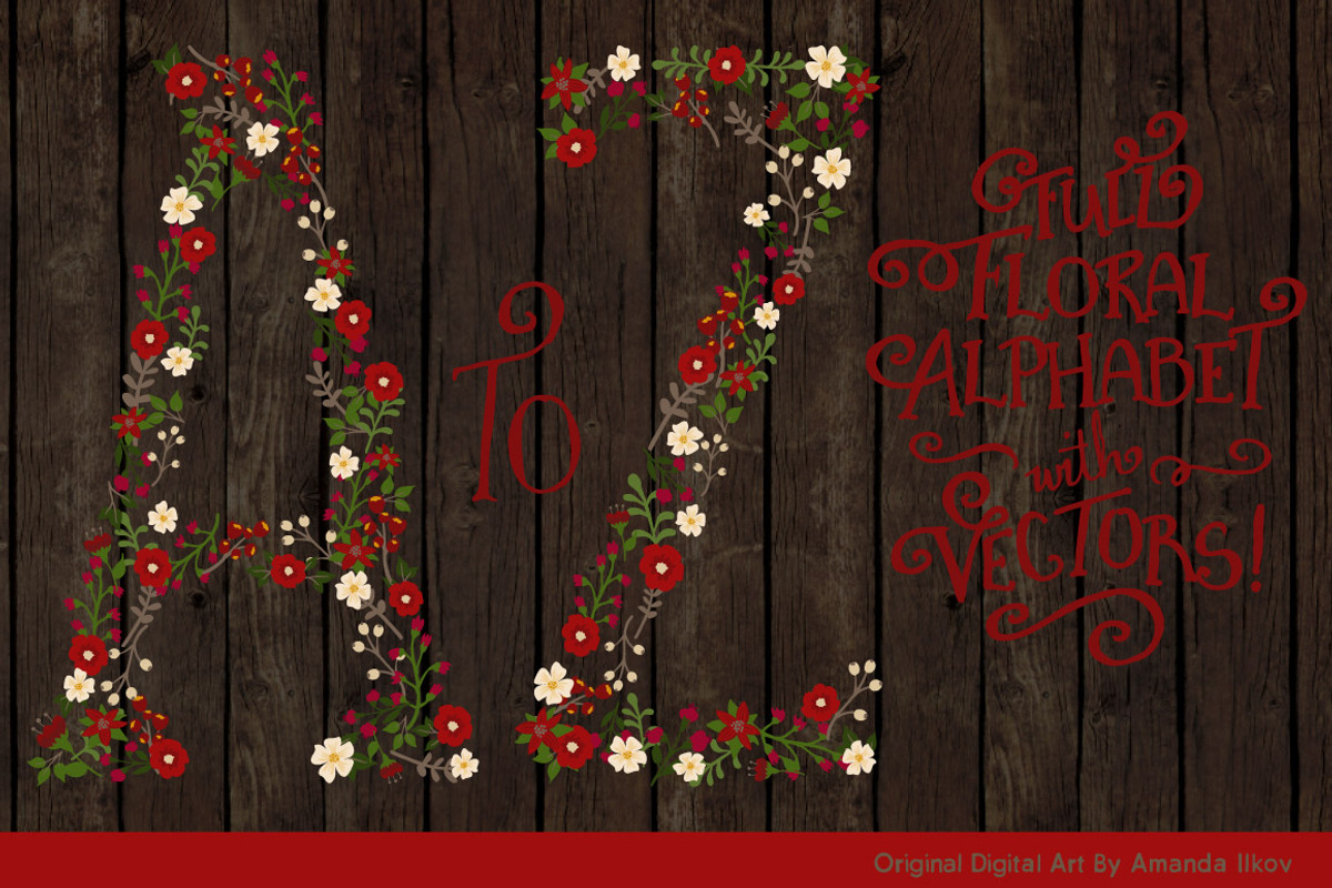 Christmas Floral Alphabet Clip Art, an Illustration by Amanda Ilkov