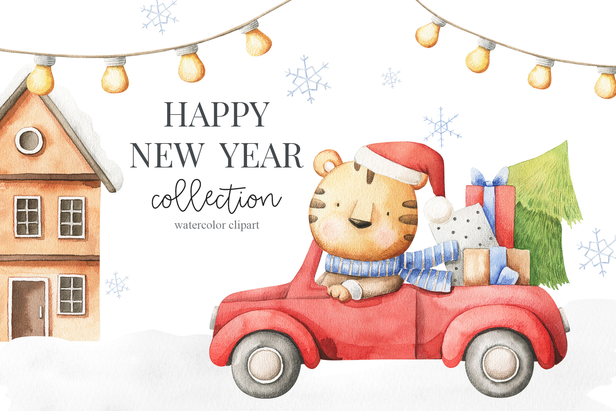Christmas Tiger - Watercolor set, an Animal Illustration by Alesya Pytskaya