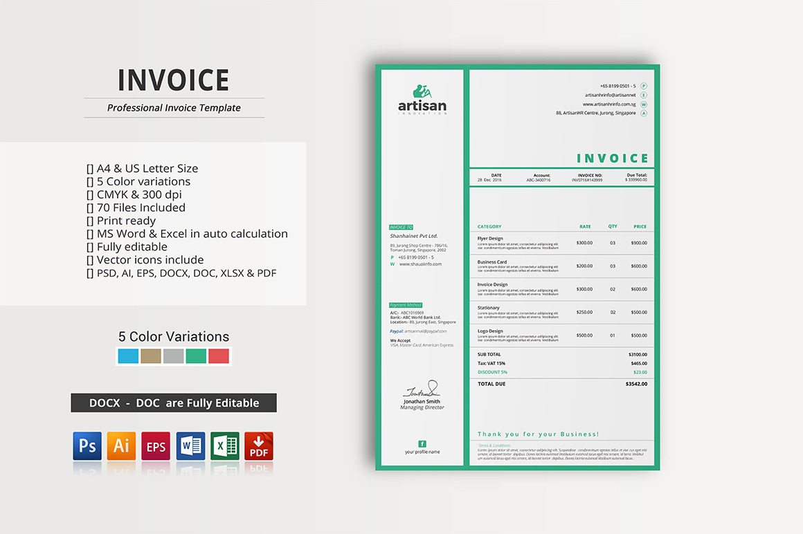 Invoice, a Stationery Template by artisanHR