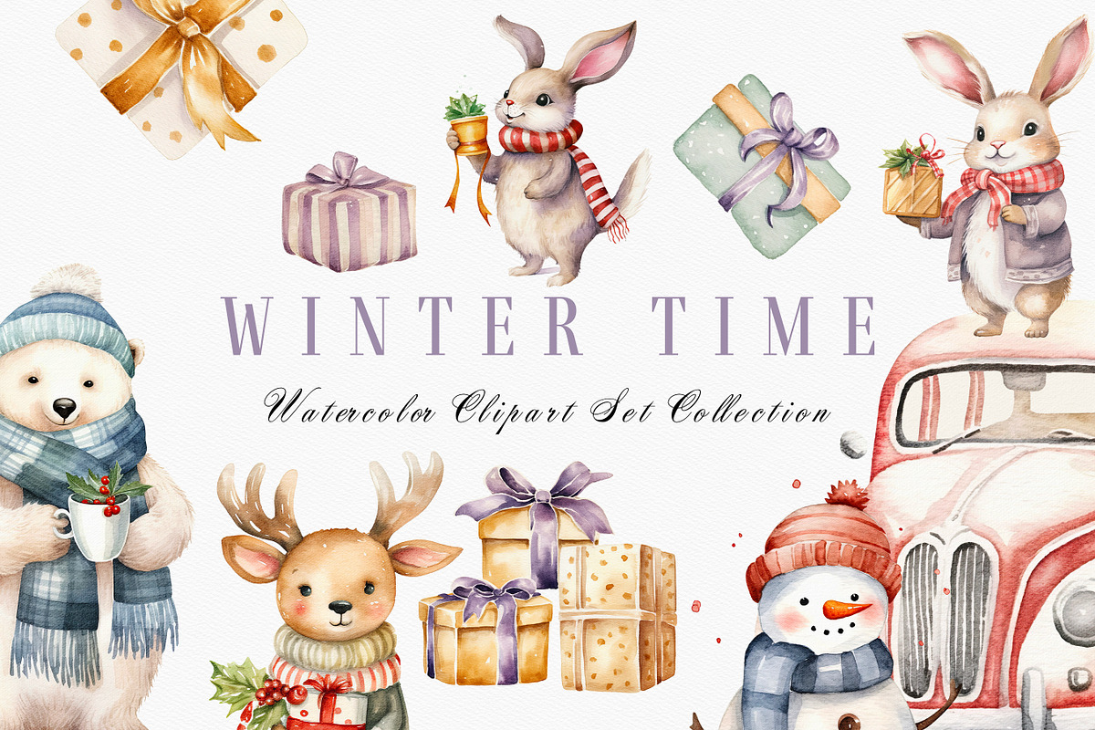 Watercolor Winter Time Clipart Set
