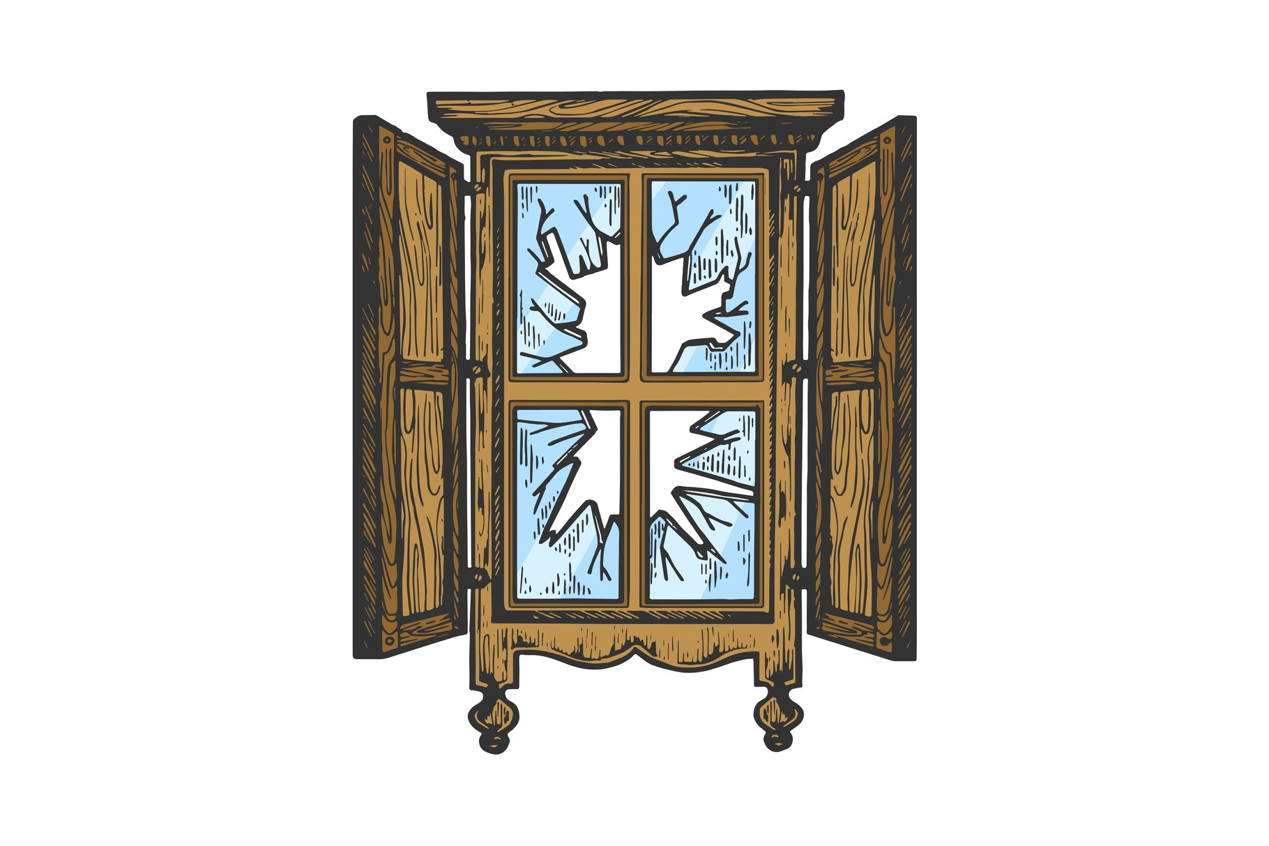 Broken window color sketch, an Object Illustration by AlexArt