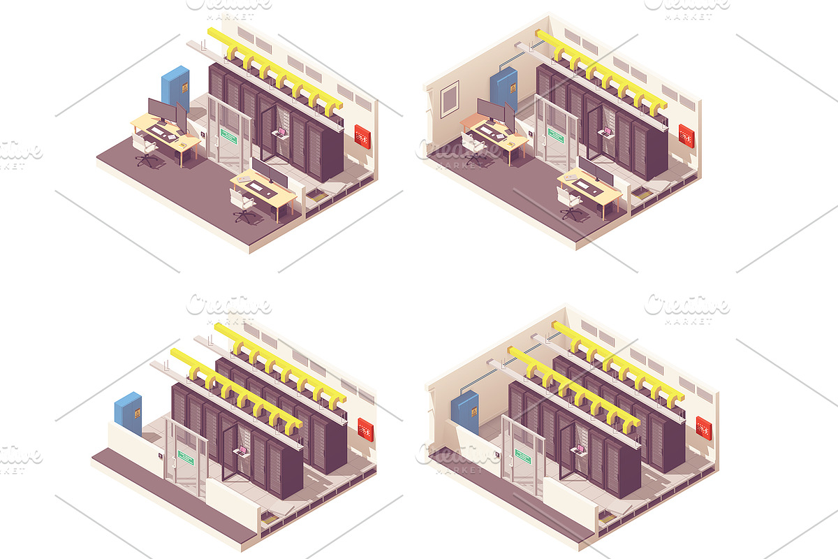 Isometric data center interior, a Technology Illustration by tele52